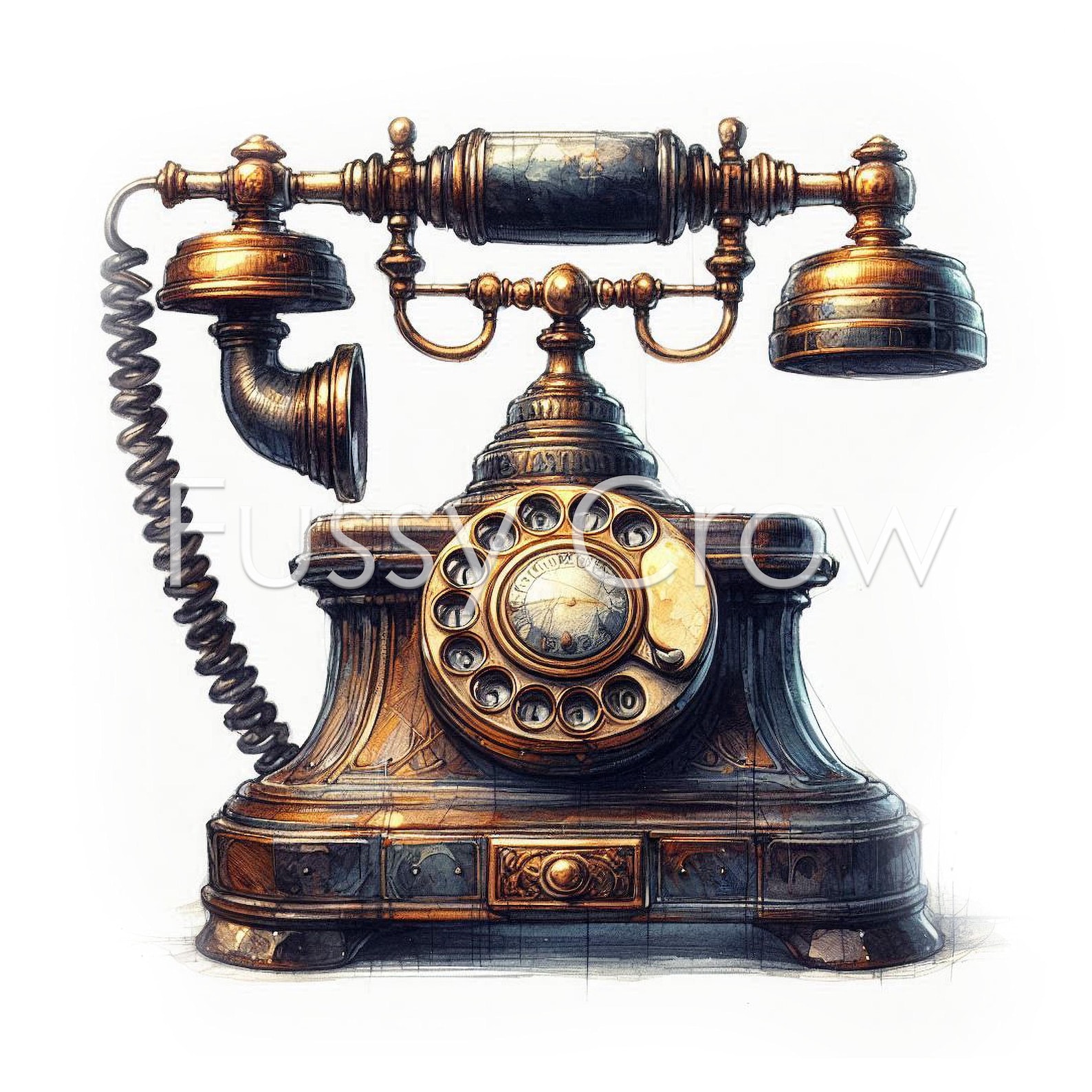 Vintage Telephone Clipart, 10 High Quality Jpgs, Watercolour Antique ...