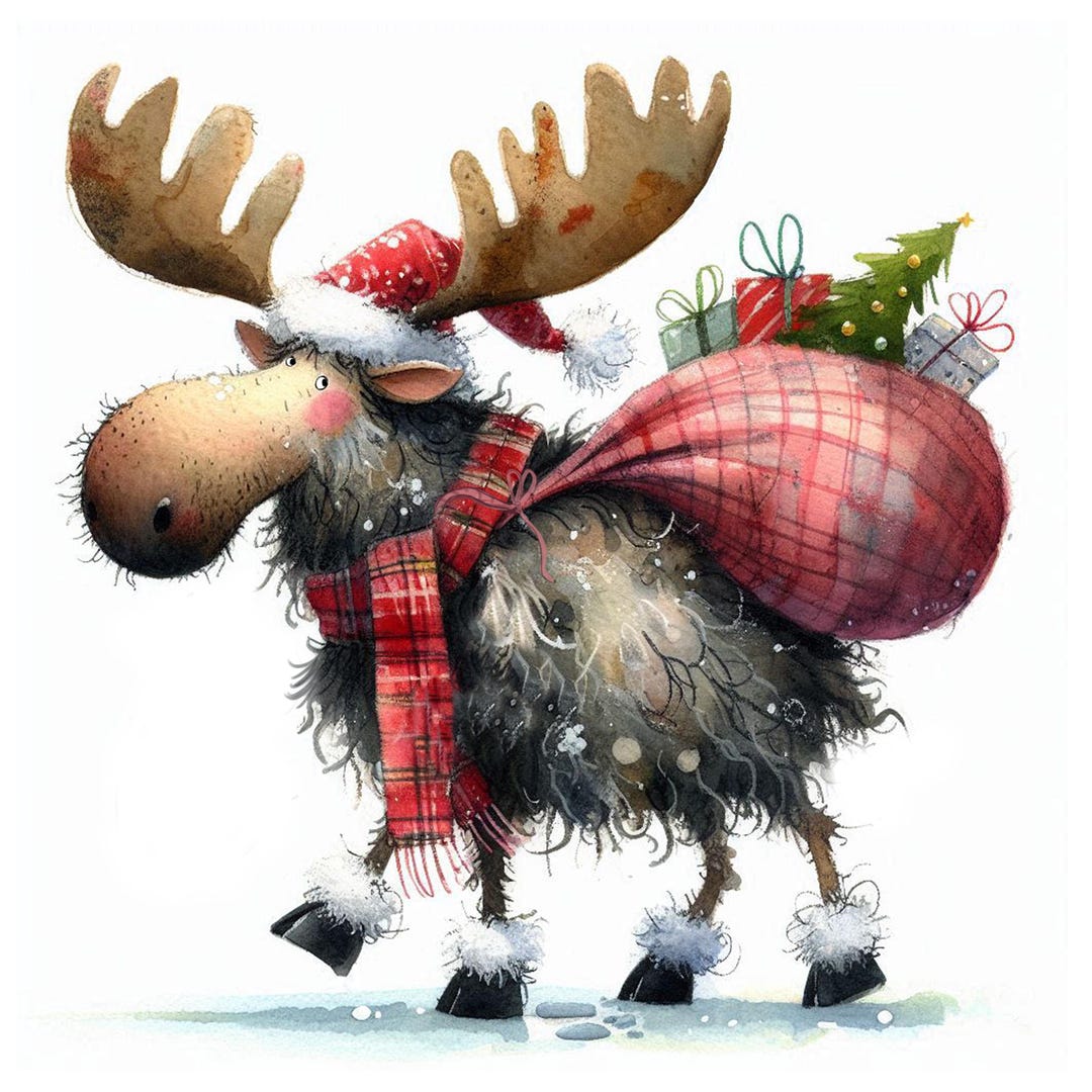 Funny Christmas Moose Clipart, 17 High Quality Jpgs, Watercolour Quirky ...