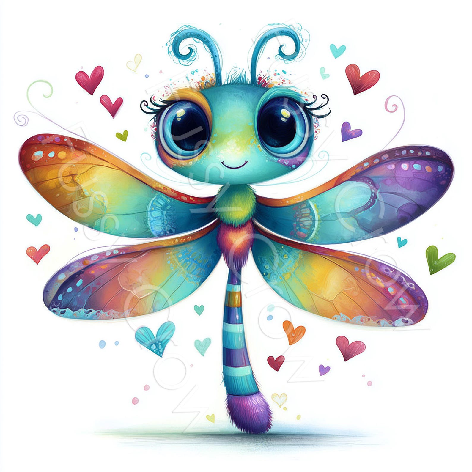 Whimsical Dragonfly Clip Art, Watercolour Quirky Rainbow Insect, 13 ...