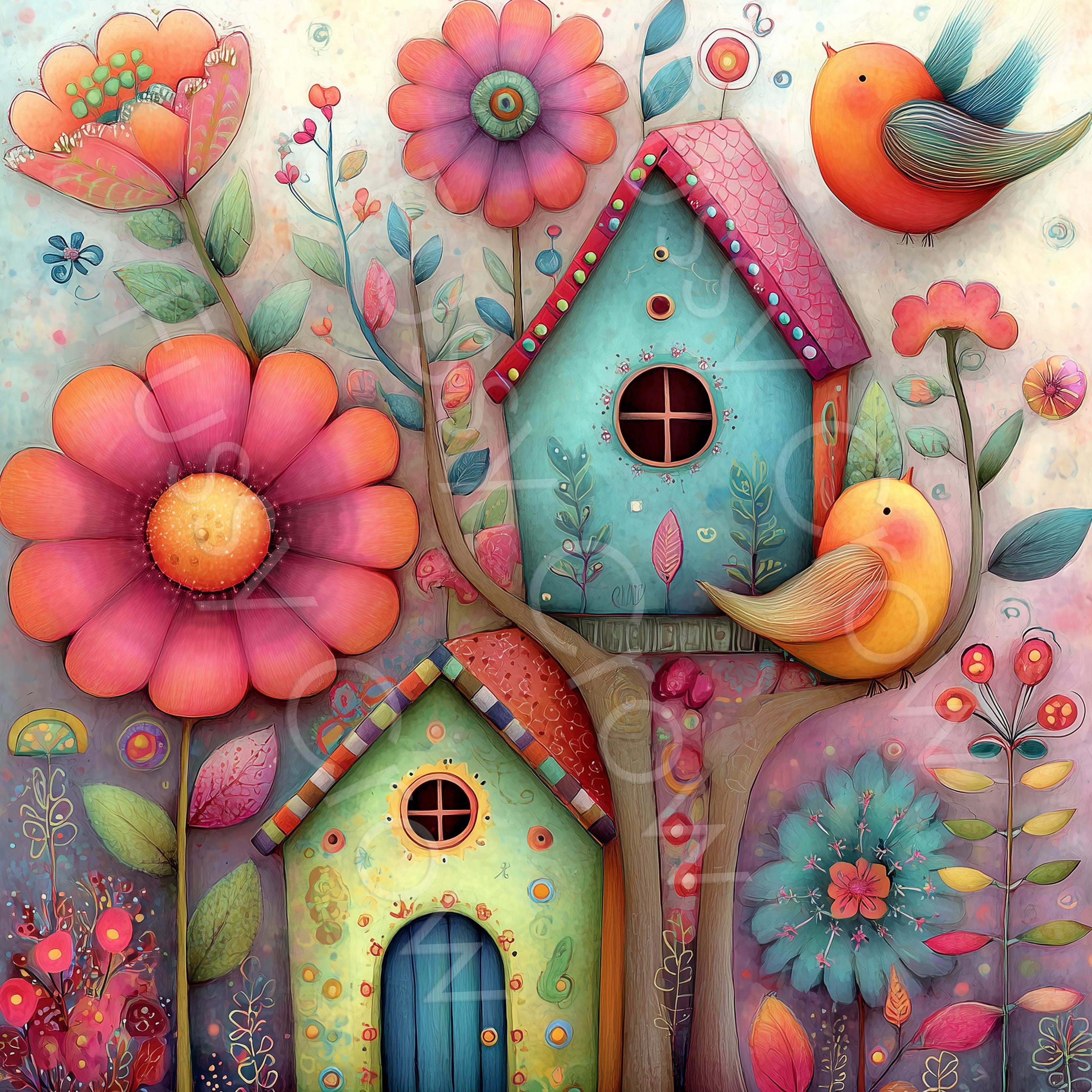 Whimsical Birdhouse Clip Art, Rainbow Watercolour Graphics, 10 Jpgs ...