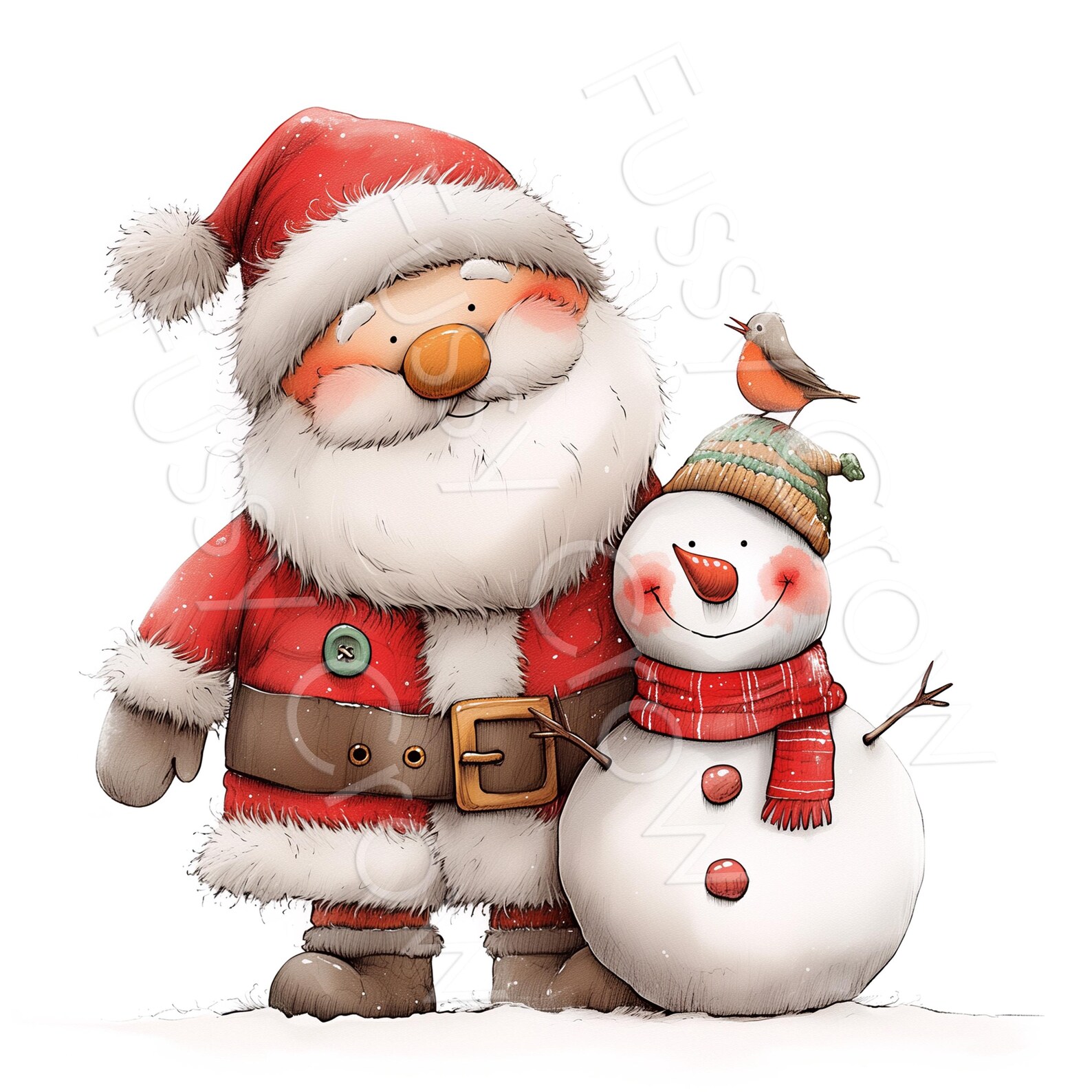 Santa Claus & Snowman Clip Art, Watercolour Christmas Graphics 10 Jpgs ...