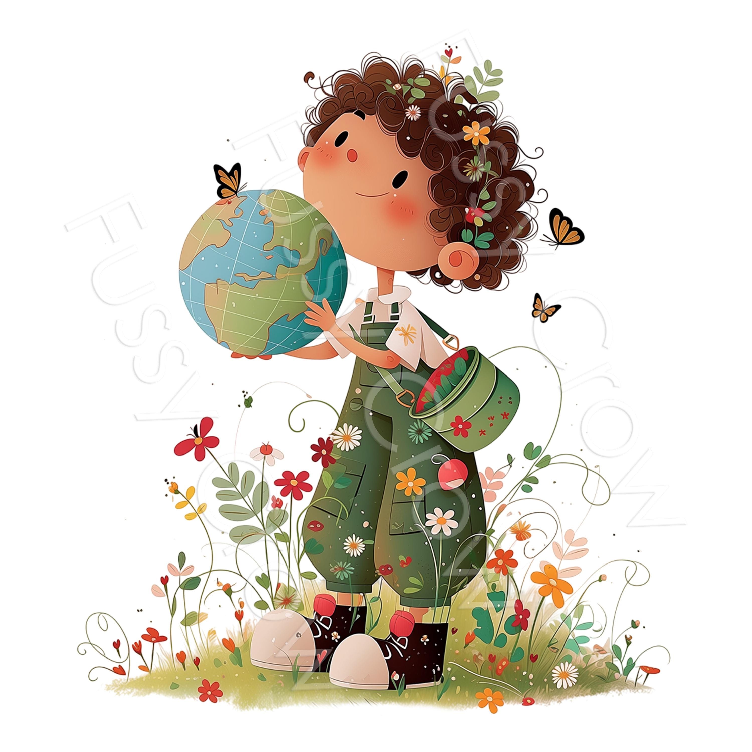 World Earth Day Children Clipart, Watercolour Eco Environmental ...