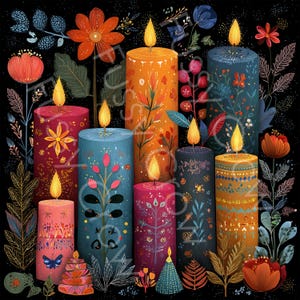 Scandi Christmas Candles Clip Art, Watercolour Winter Folk Art Images ...