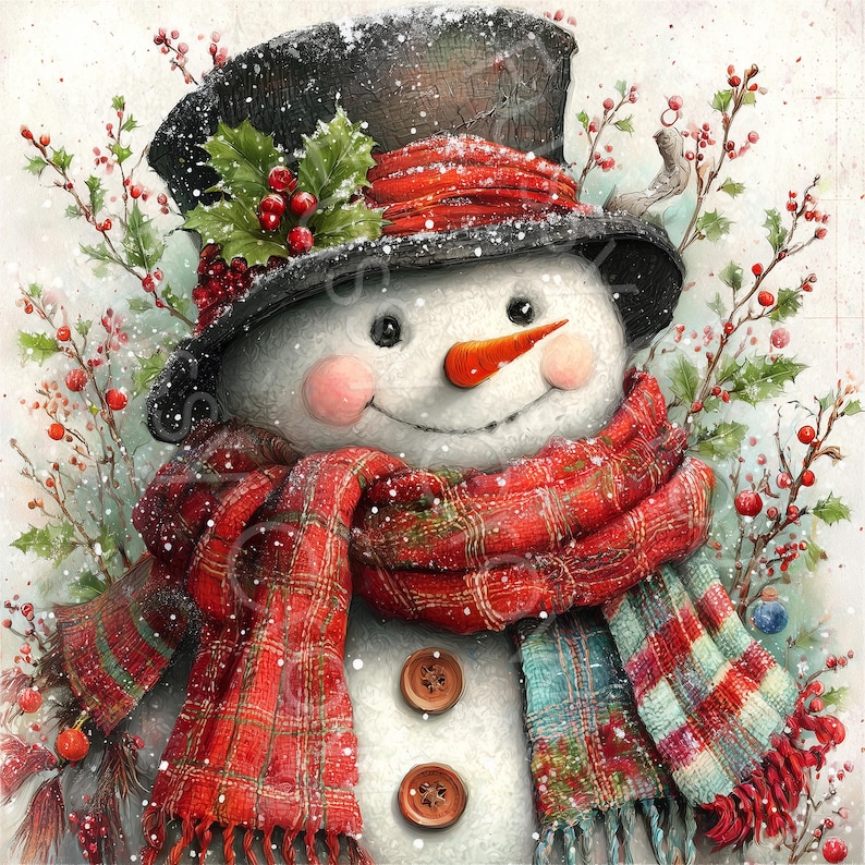 Vintage Snowman Clipart, 10 Watercolour Retro Christmas Jpgs for Card ...