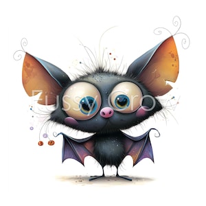 Quirky Autumn Bat Clipart, 11 High Quality Watercolour Jpgs, Halloween ...