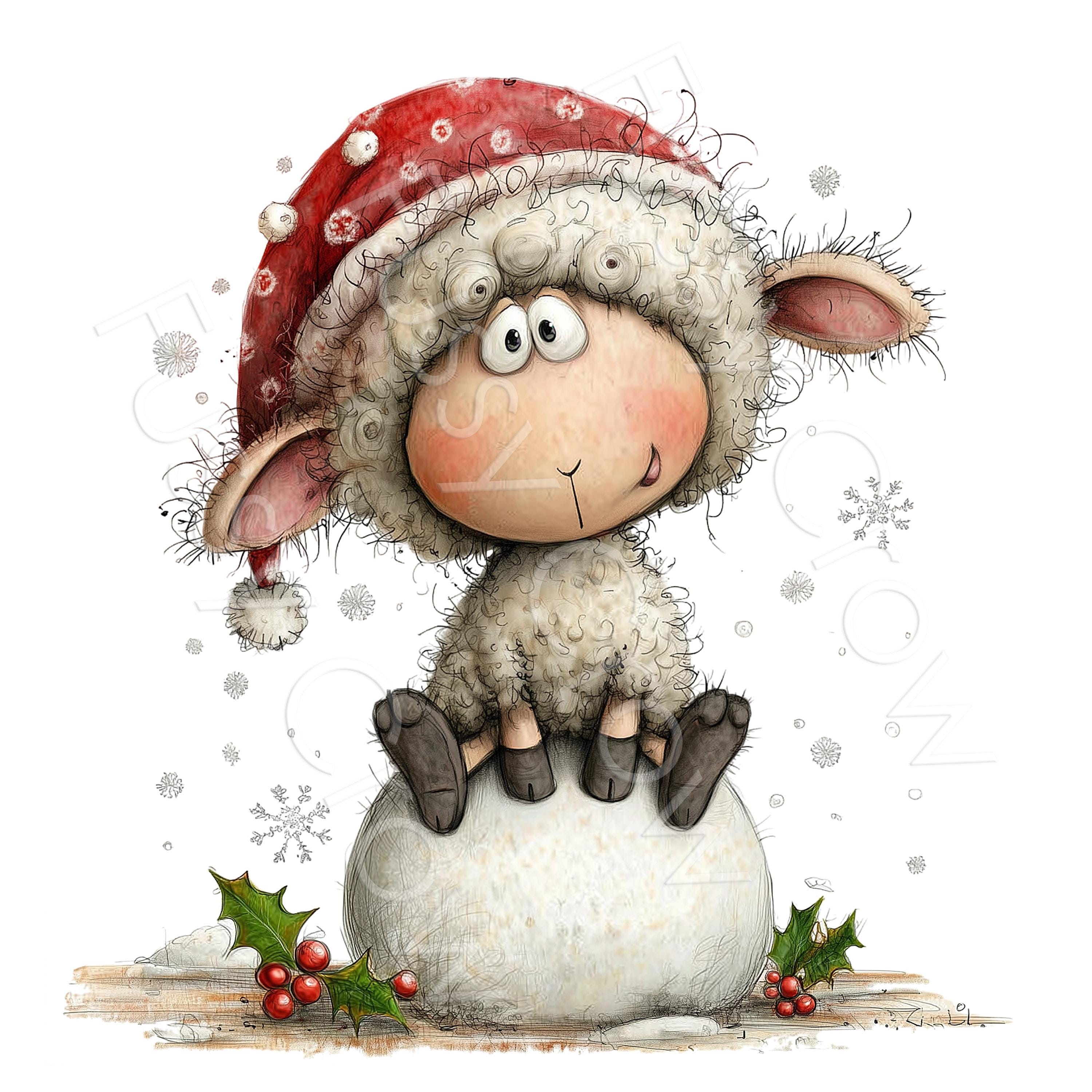Funny Christmas Sheep Clip Art, Watercolour Whimsical Holiday Animal ...