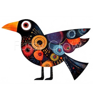 Folk Art Crow Clipart, 10 High Quality Jpgs, Watercolour Nordic Bird ...