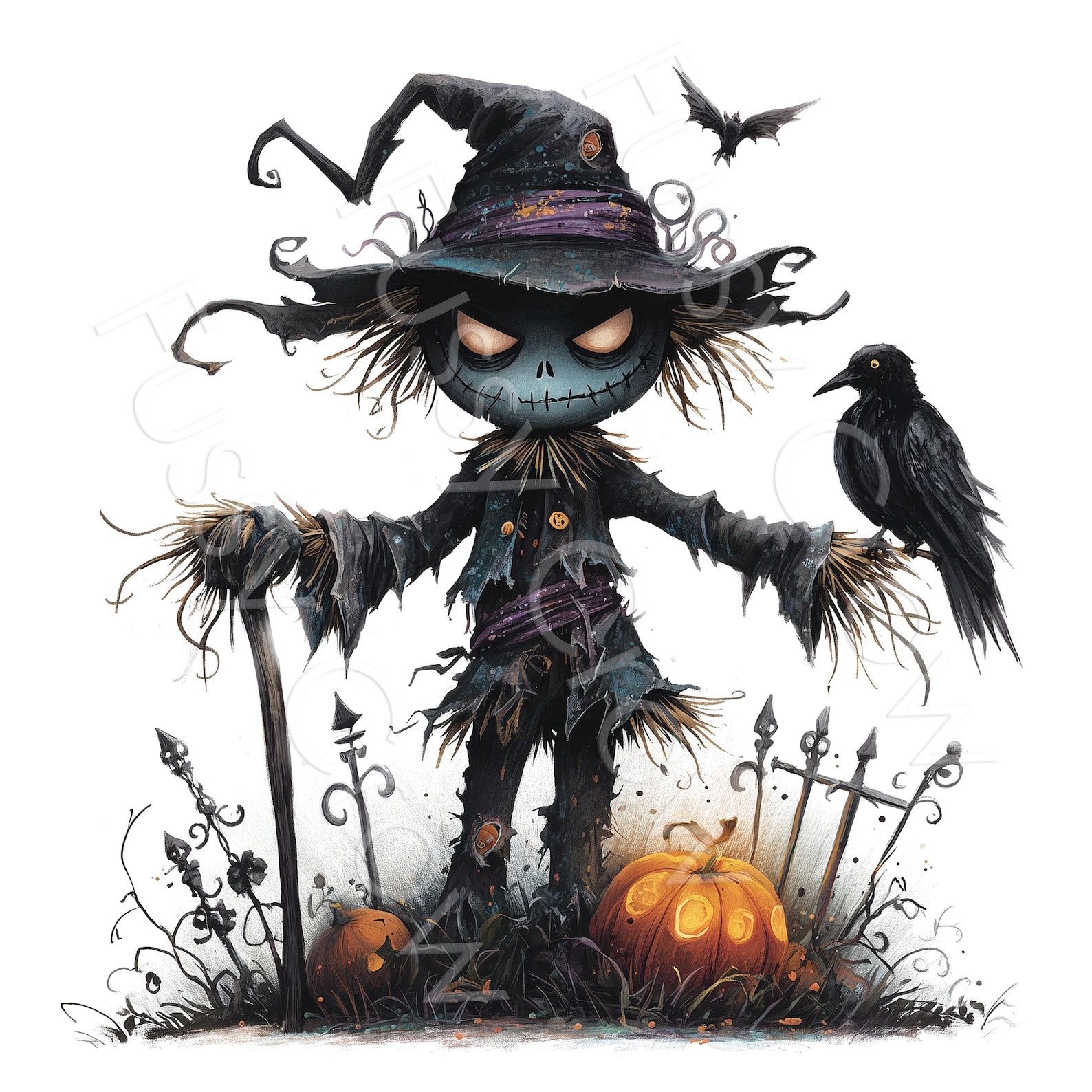 Spooky Scarecrow Clipart, 10 Quirky Halloween Watercolour Jpgs for Card ...