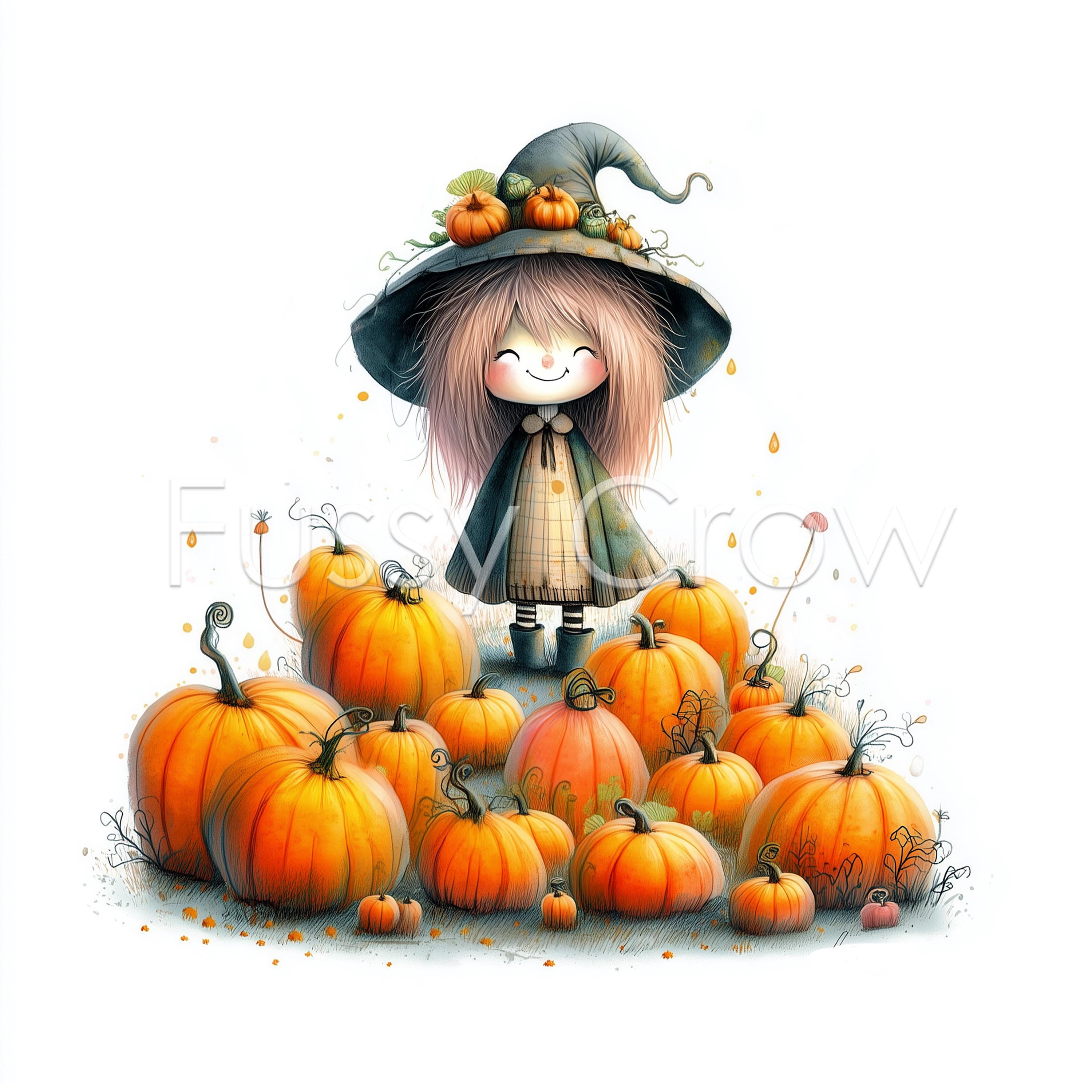 Pumpkin Kid Clipart, 12 High Quality Watercolour Cute Autumn Harvest ...