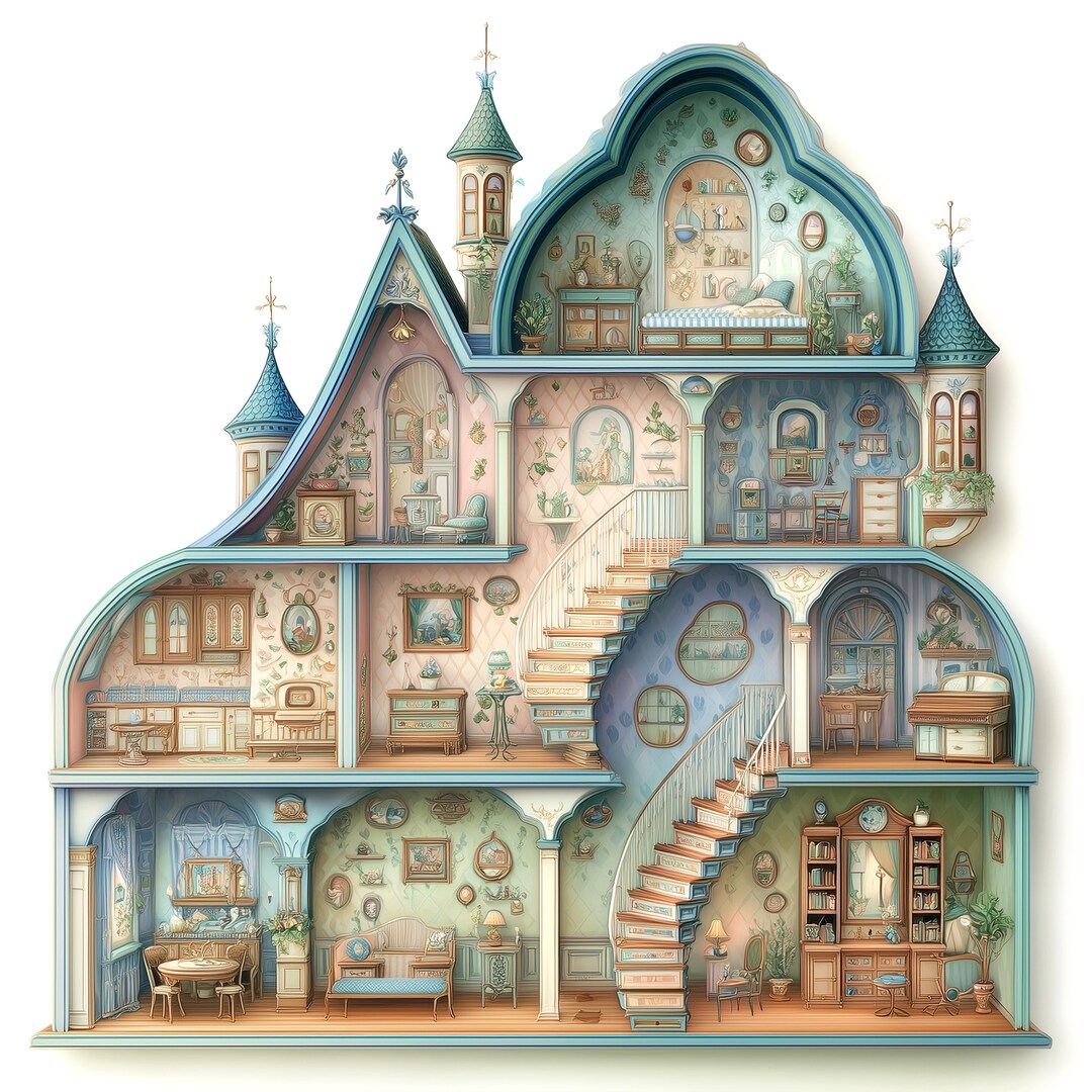 Quirky Fantasy Dollhouse Clipart, 15 High Quality Jpgs, Card Making ...