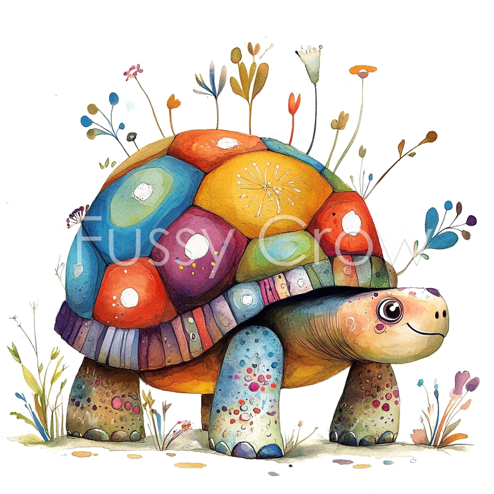 Quirky Tortoise Clipart, 10 High Quality Watercolour Whimsical Pet Jpgs ...