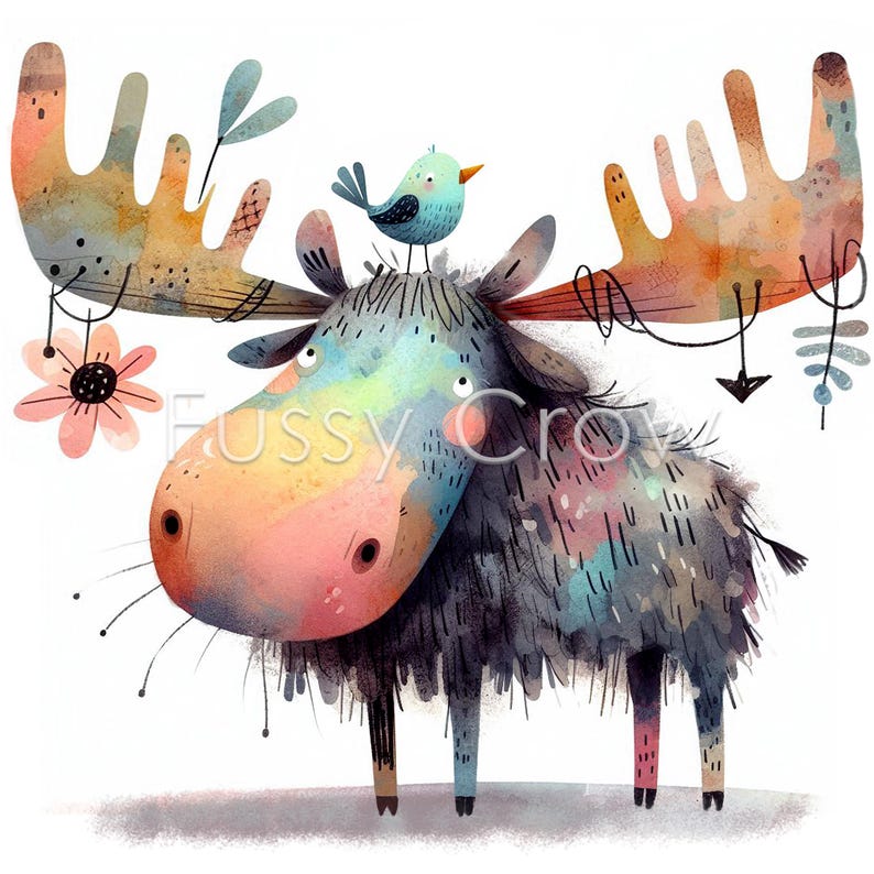 Quirky Moose Clipart, 10 High Quality Jpgs, Funny Whimsical Animal ...