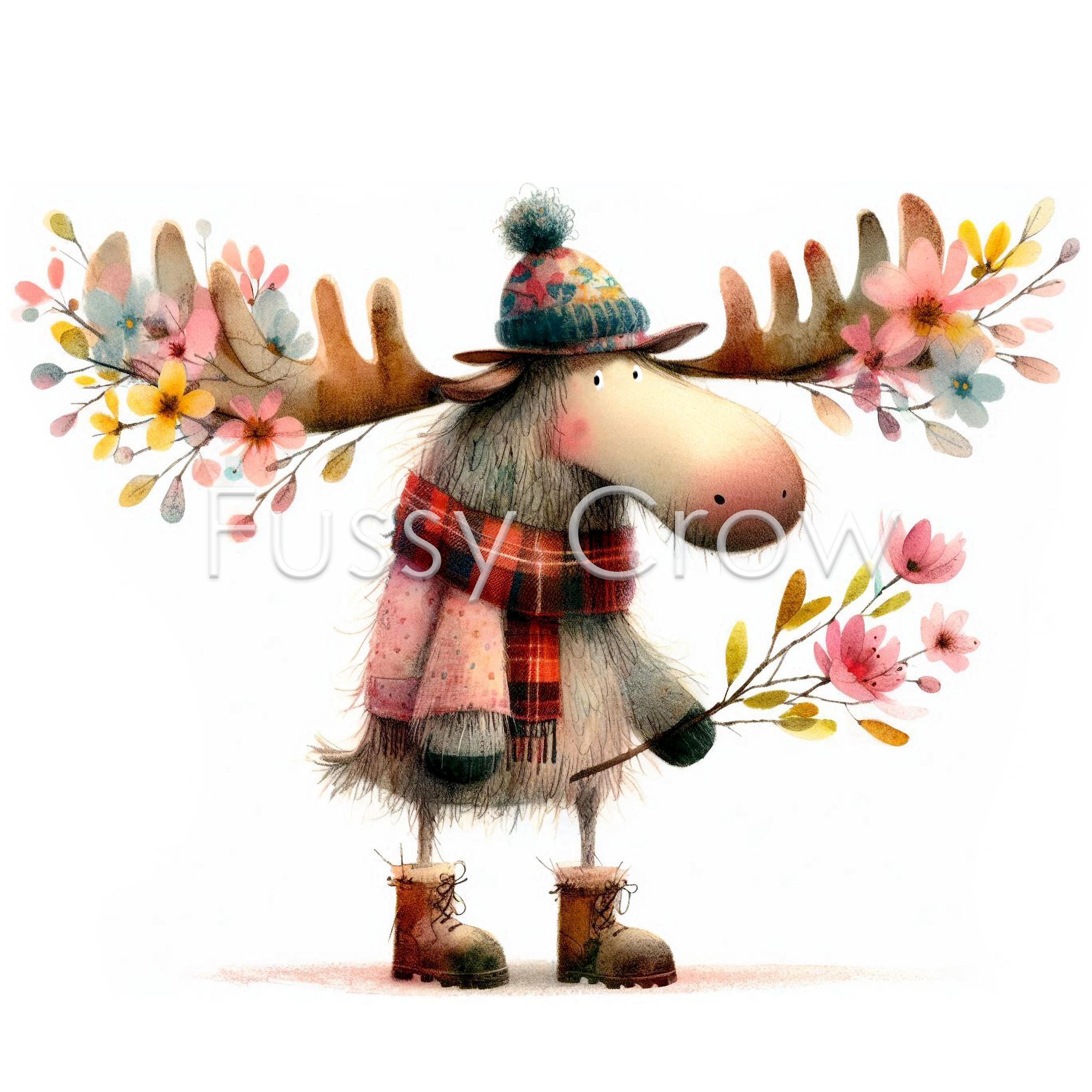 Quirky Moose Clipart, 10 High Quality Jpgs, Funny Whimsical Animal ...