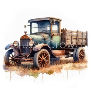 Vintage Farm Truck Clipart 10 High Quality Jpgs, Watercolour Rustic ...