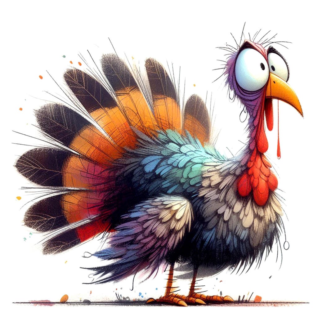 Funny Turkey Clipart, 10 High Quality Watercolour Jpgs, Thanksgiving ...