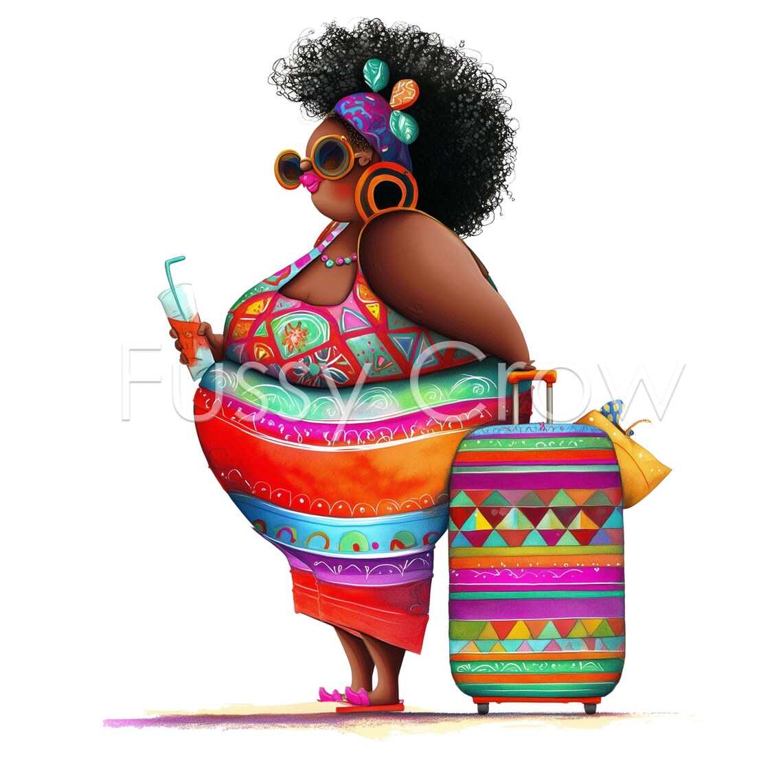 Quirky Black Travel Lady Clipart, 12 High Res Watercolour Summer ...