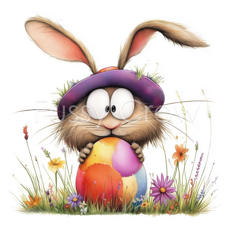 Funny Easter Bunny Clipart, 15 High Quality Jpgs, Watercolour Quirky ...
