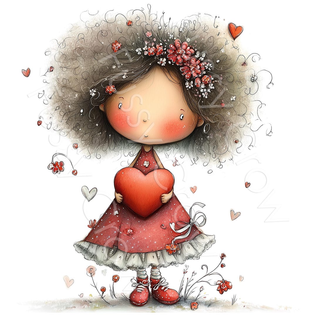 Valentine's Day Girl Clip Art, Watercolour Romantic Whimsical Love ...