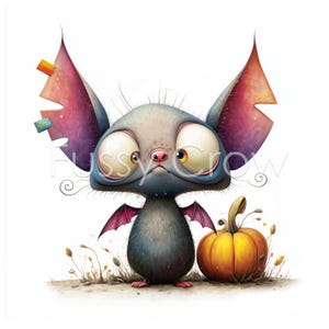 Quirky Autumn Bat Clipart, 11 High Quality Watercolour Jpgs, Halloween ...