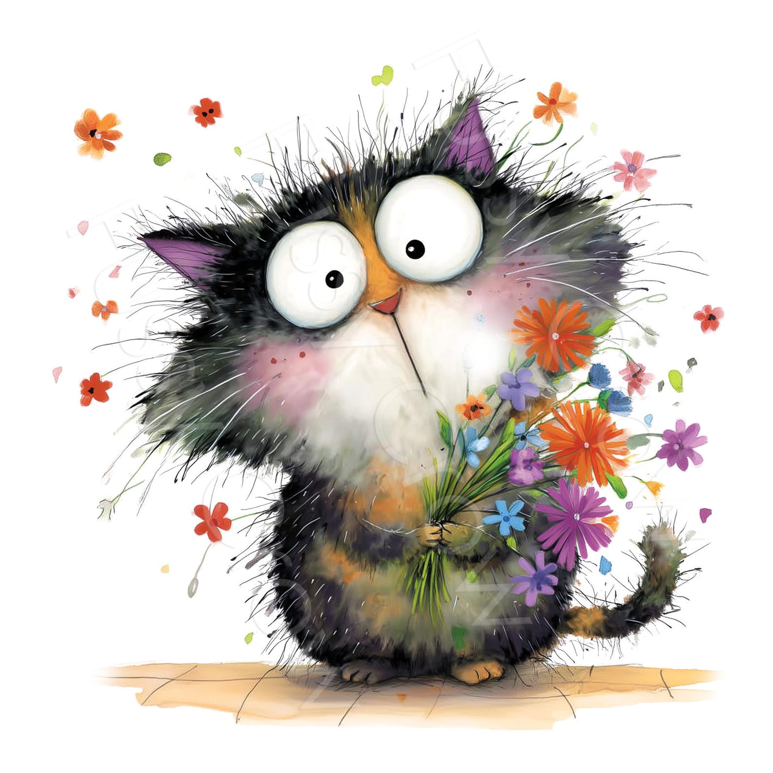 Imágenes prediseñadas de gato y flores peculiares: 12 imágenes JPG de ...