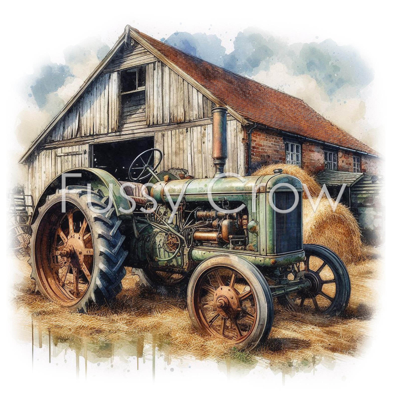 Watercolour Retro Tractor Clipart, 10 High Quality Jpgs, Vintage ...