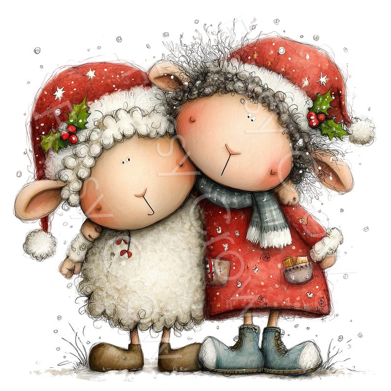 Funny Christmas Sheep Clip Art, Watercolour Whimsical Holiday Animal ...