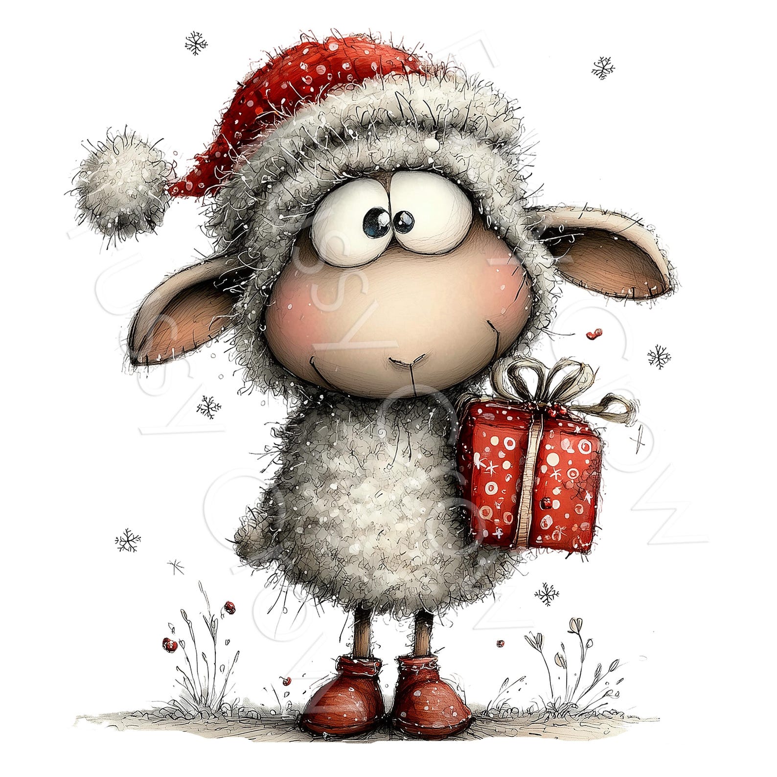 Funny Christmas Sheep Clip Art, Watercolour Whimsical Holiday Animal ...