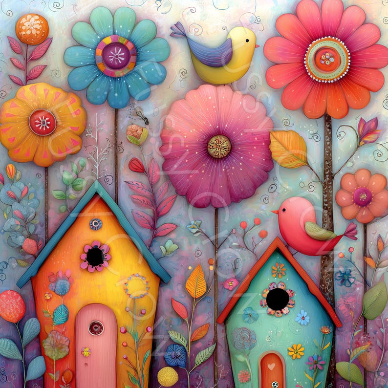 Whimsical Birdhouse Clip Art, Rainbow Watercolour Graphics, 10 Jpgs ...