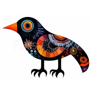 Folk Art Crow Clipart, 10 High Quality Jpgs, Watercolour Nordic Bird ...