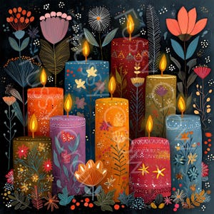 Scandi Christmas Candles Clip Art, Watercolour Winter Folk Art Images ...