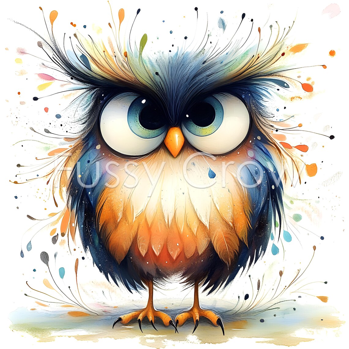 Scruffy Owls Clipart, 12 High Quality Jpgs, Quirky Owl Images, Cute ...