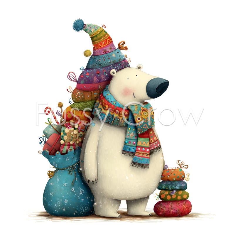 Christmas Polar Bear Clipart, 12 High Quality Watercolour Jpgs ...