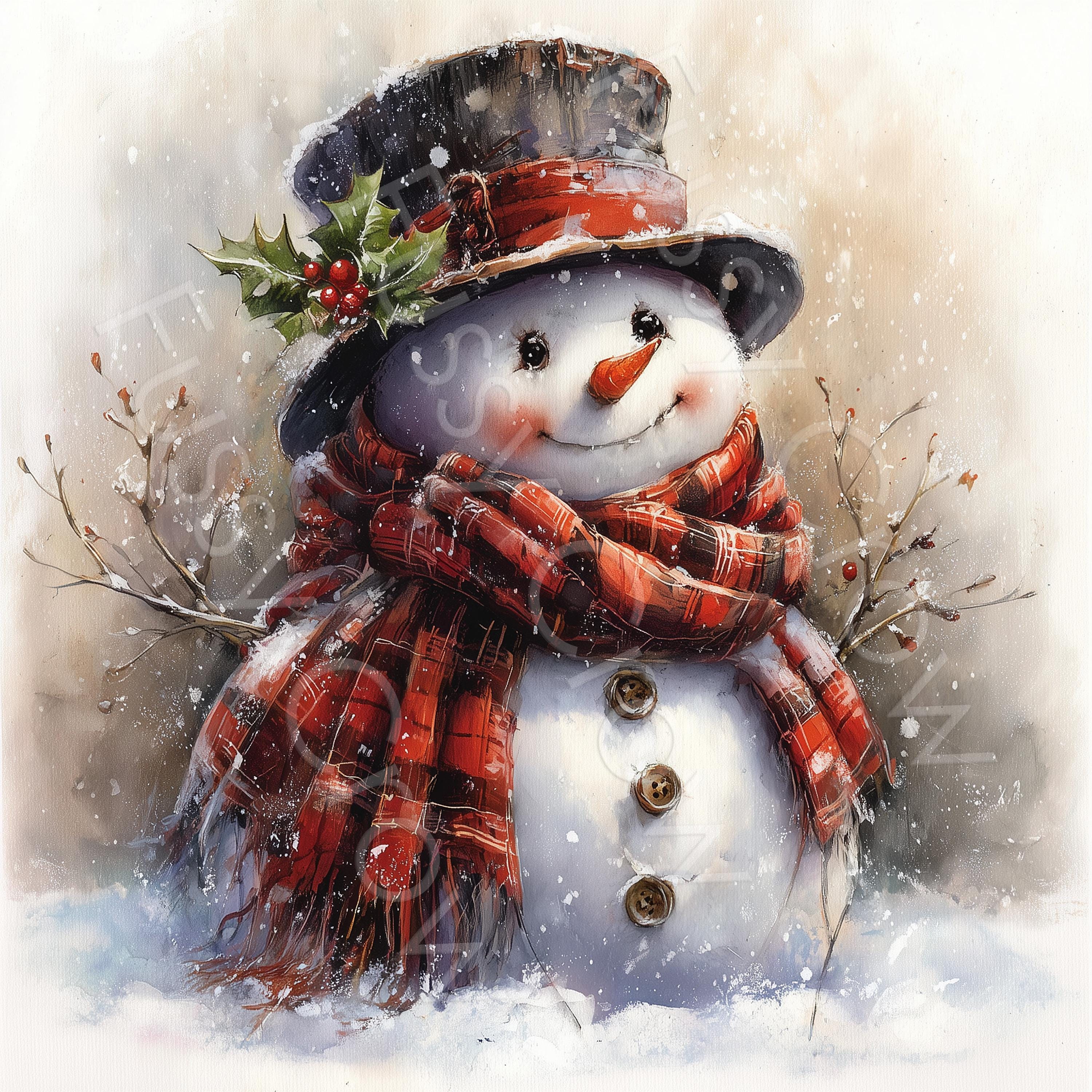 Vintage Snowman Clipart, 10 Watercolour Retro Christmas Jpgs for Card ...