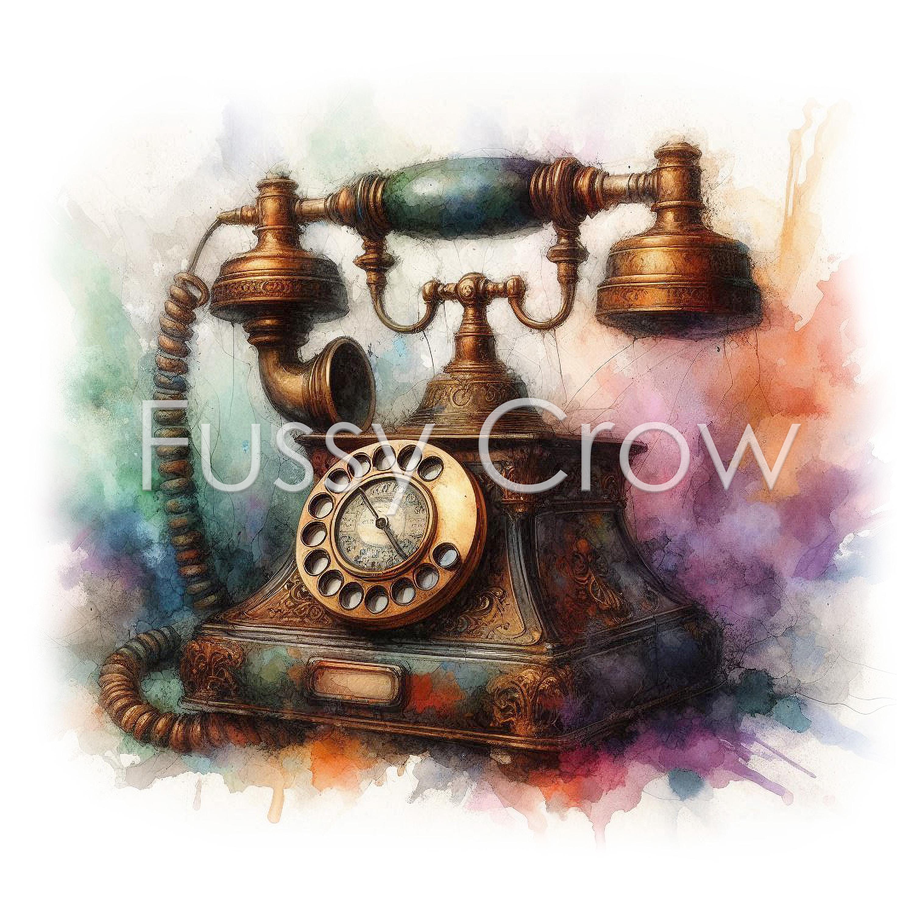 Vintage Telephone Clipart, 10 High Quality Jpgs, Watercolour Antique ...