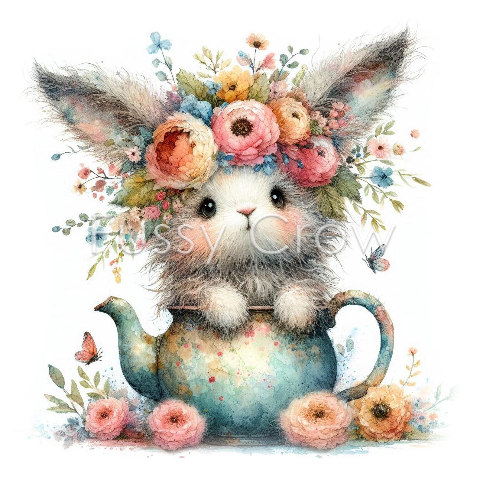 Spring Bunny Clipart, 10 High Quality Jpgs Floral Rabbit & Teapot, Cute ...