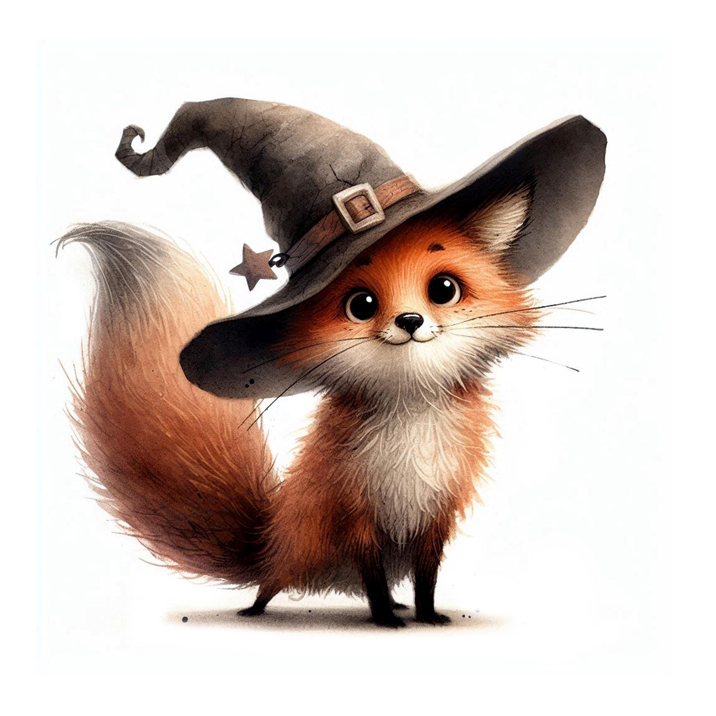 Halloween Fox Clipart, 12 High Quality Watercolour Whimsical Witch Hat ...