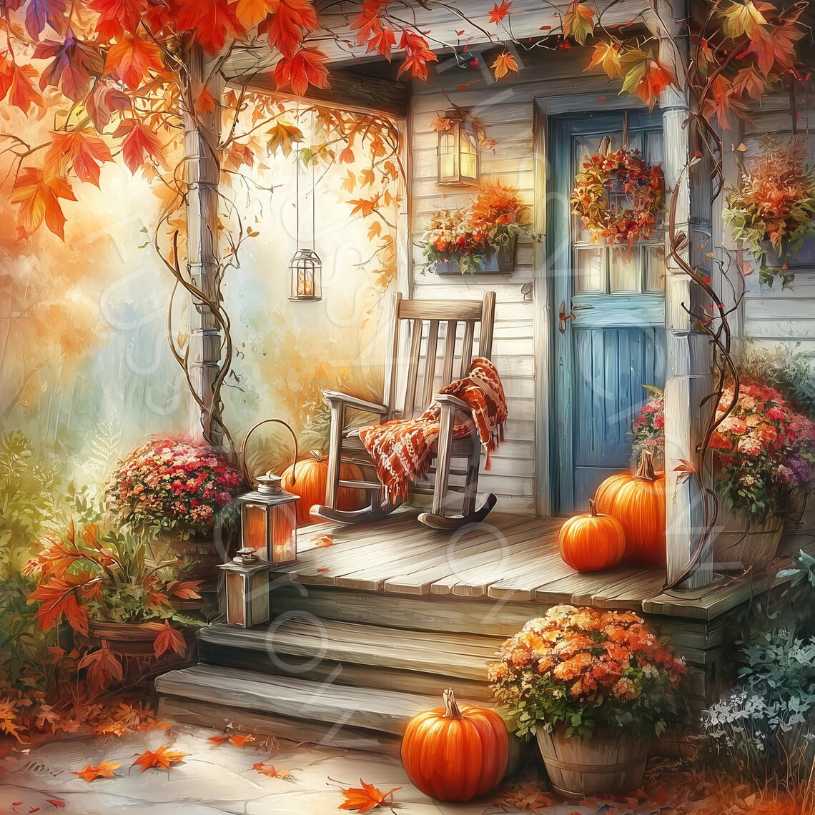 Autumn Farmhouse Porch Clipart 10 High Quality Watercolour Rustic Fall ...