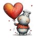 Valentine Hippo Clip Art, Watercolour Quirky Love Animal Graphics, 10 ...