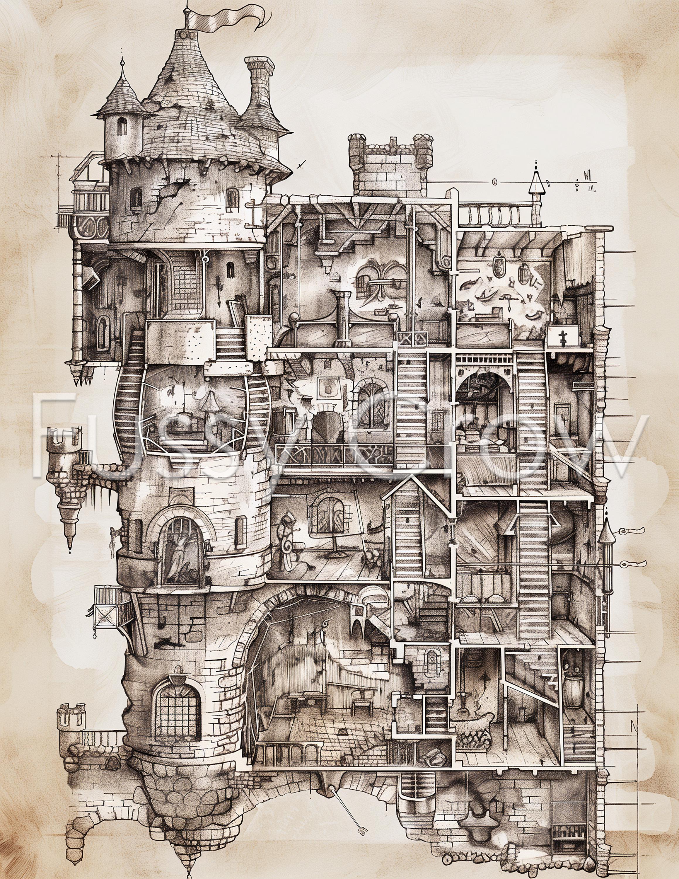 Fairy-tale Castle Plan Clipart, 10 High Quality Jpgs, Fantasy Medieval ...