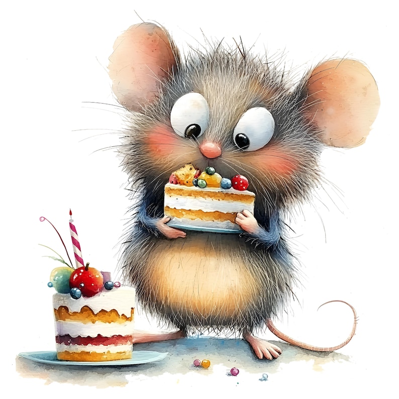Birthday Mice Clipart, 10 High Quality Jpgs, Watercolour Mouse With ...
