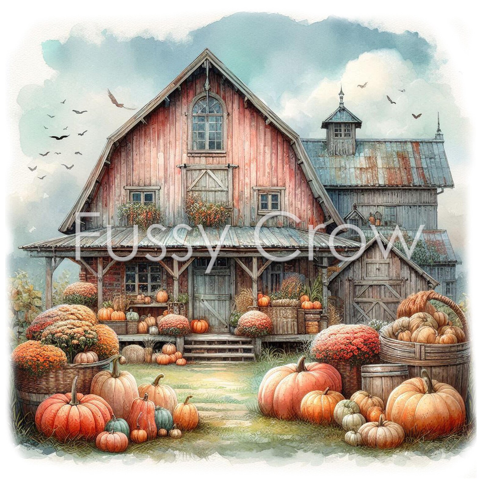 Autumn Farmhouse Clipart 10 High Quality Jpgs, Watercolour Rustic Fall ...