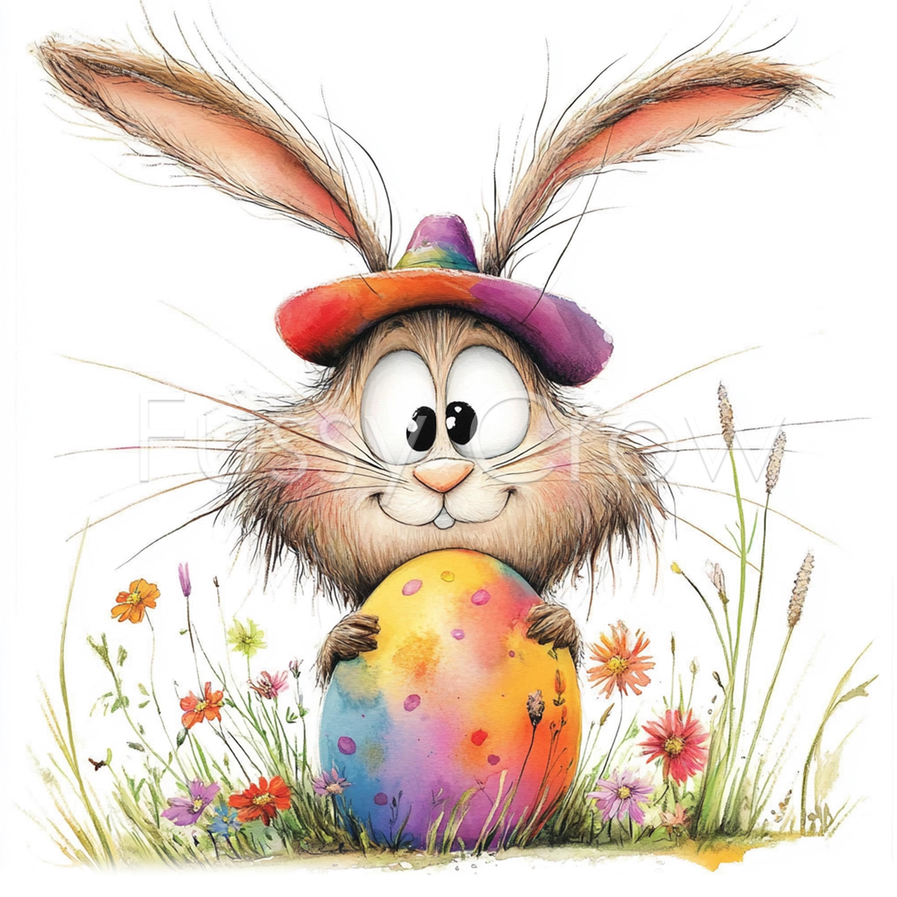 Funny Easter Bunny Clipart, 15 High Quality Jpgs, Watercolour Quirky ...
