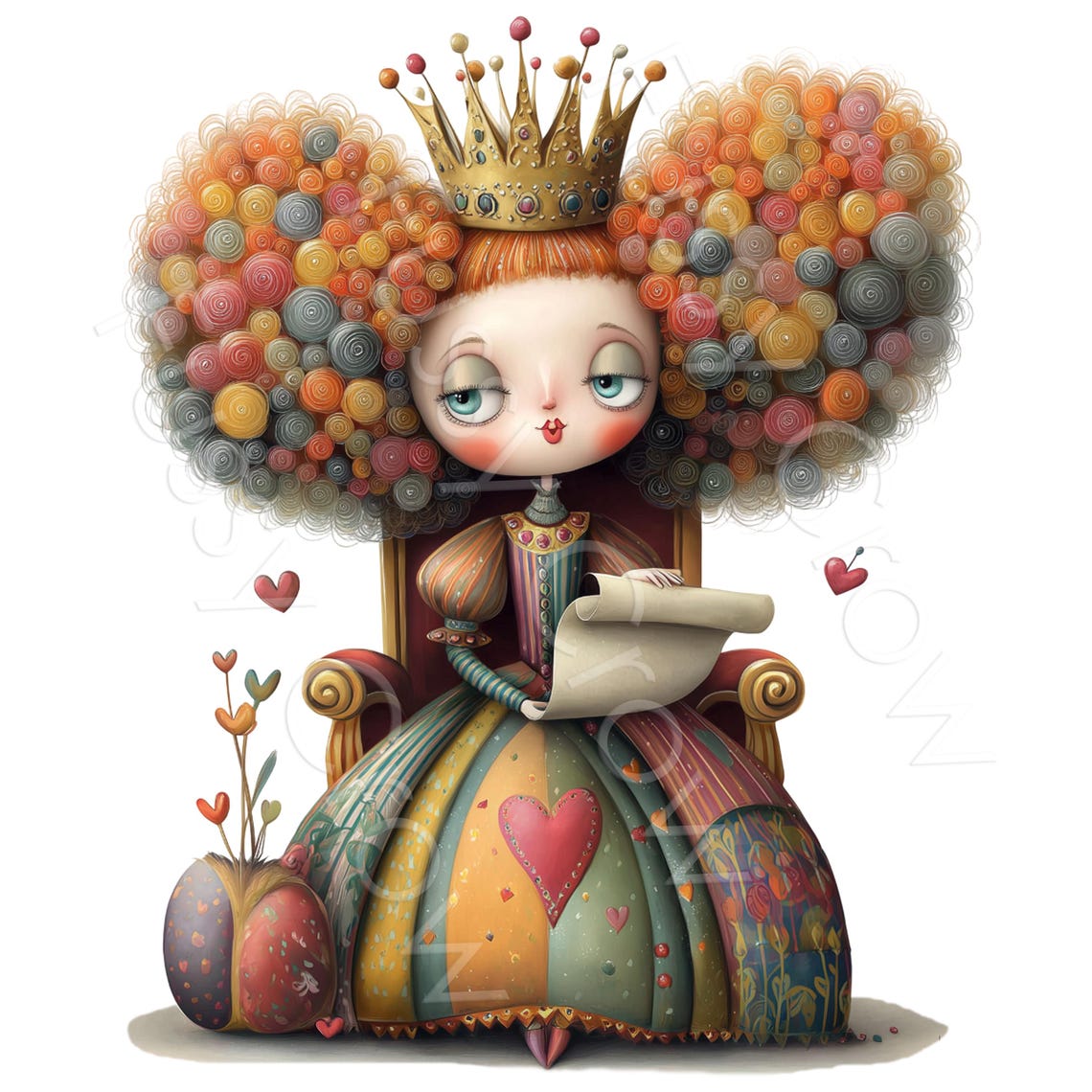 Quirky Queen Clip Art, Watercolour Fairy Tale Lady, 10 Jpgs, Digital ...