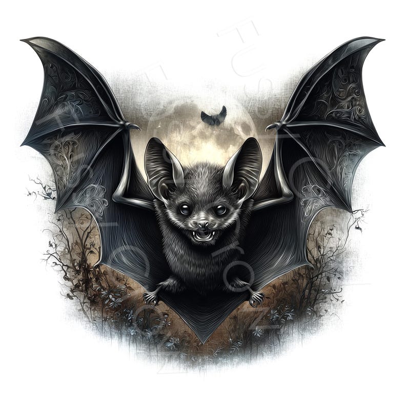Realistic Flying Bat Clip Art: Watercolour Spooky Halloween Animal, 10 ...