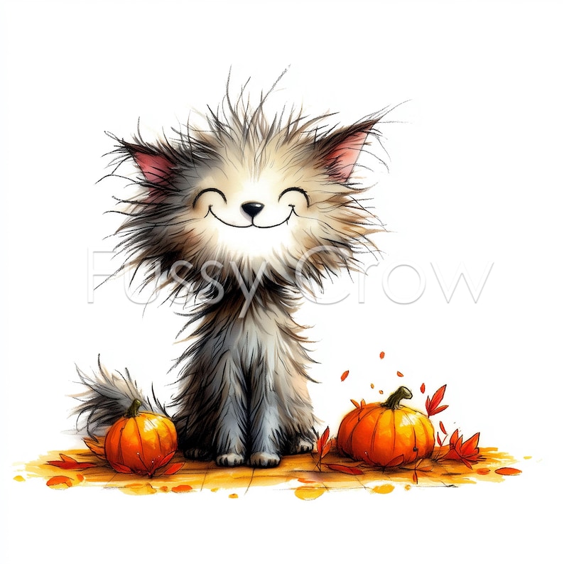 Quirky Cat Pumpkin Clipart, 10 High Quality Watercolour Autumn ...
