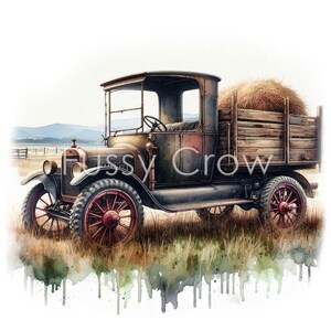 Vintage Farm Truck Clipart 10 High Quality Jpgs, Watercolour Rustic ...