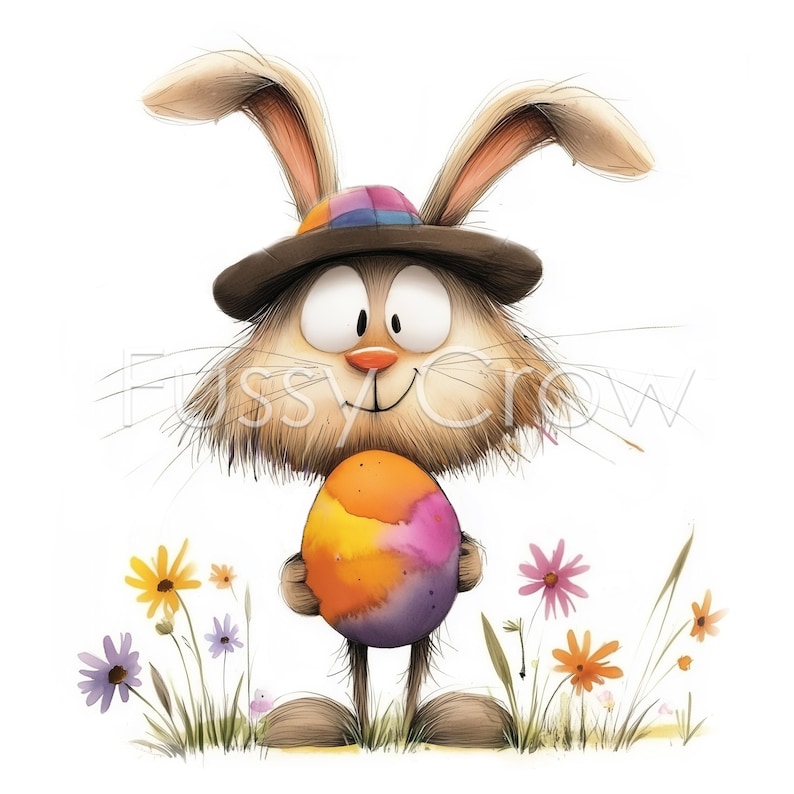 Funny Easter Bunny Clipart, 15 High Quality Jpgs, Watercolour Quirky ...