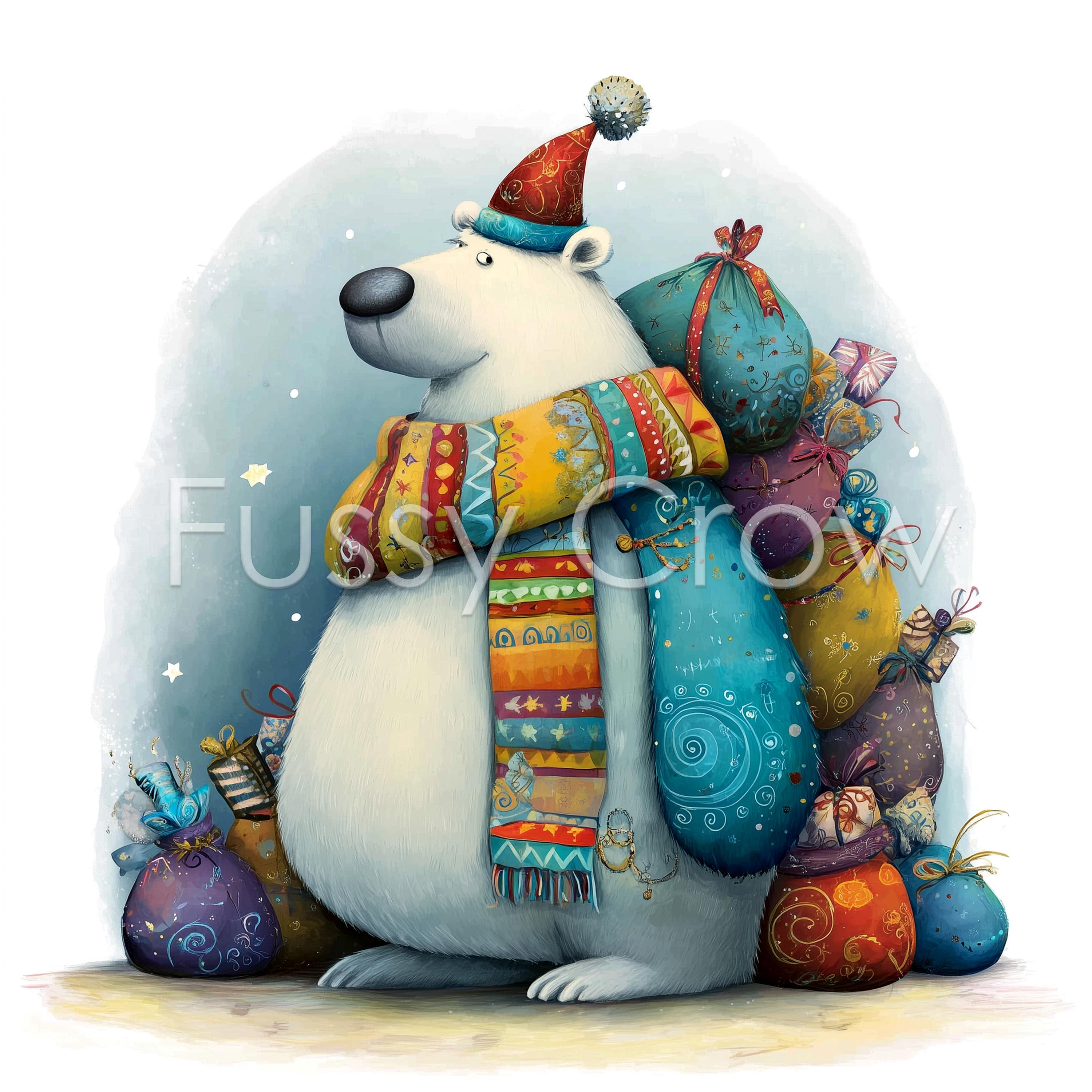 Christmas Polar Bear Clipart, 12 High Quality Watercolour Jpgs ...
