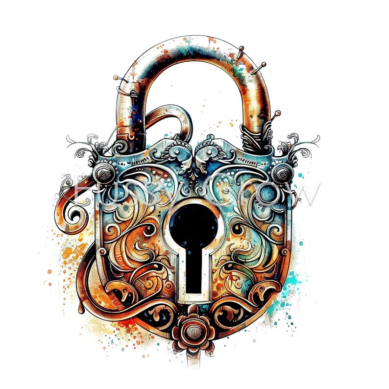 Fantasy Padlock Clipart, 10 High Quality Jpgs, Watercolour Fairy Tale ...