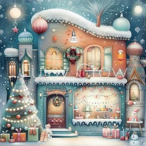 Christmas Shop Clipart, 10 High Quality Jpgs, Snowy Store Front Images ...